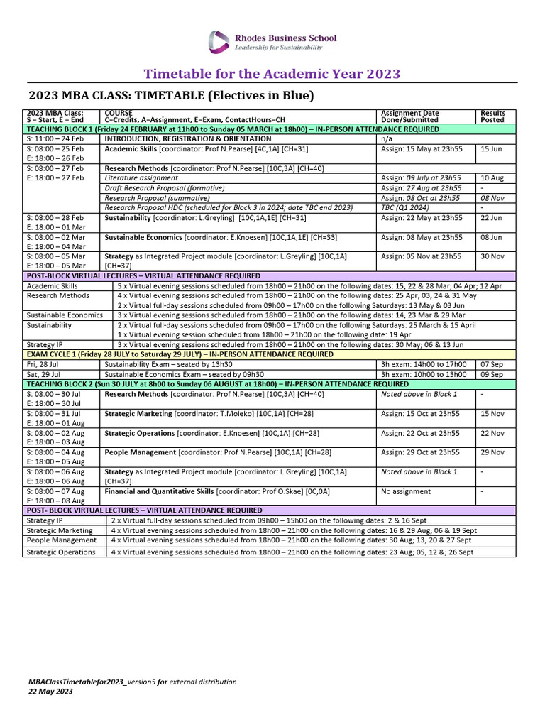 2023 MBA Academic Timetable | PDF