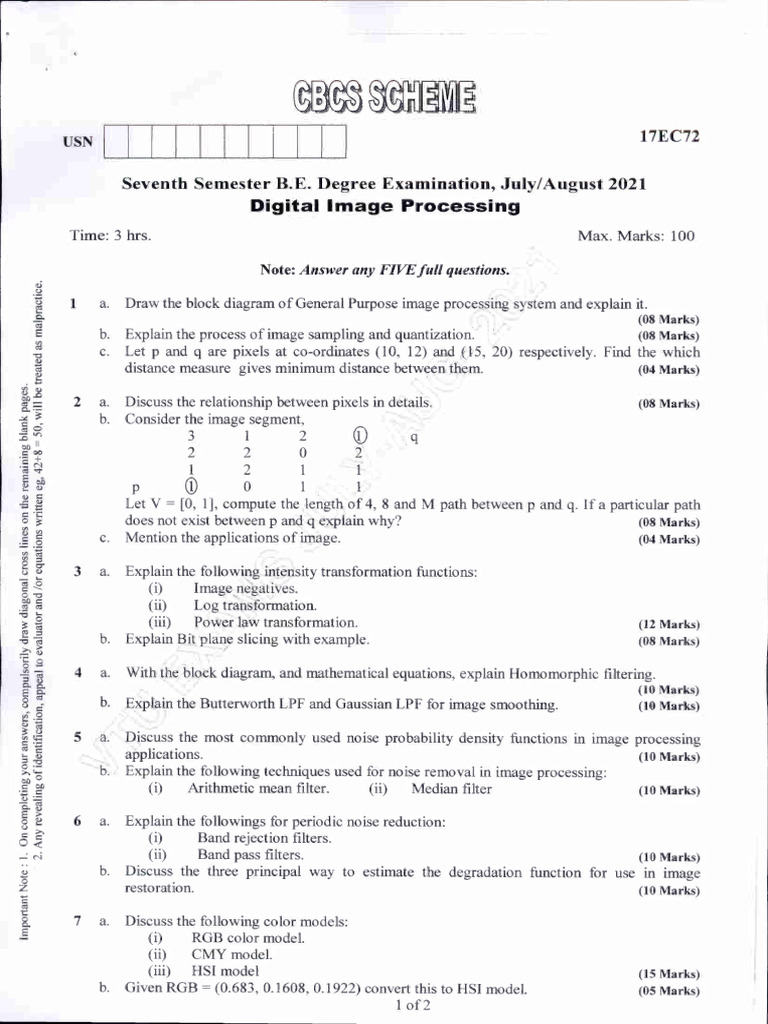 VTU Question Paper with solution of 17EC72 Digital Image Processing Aug ...