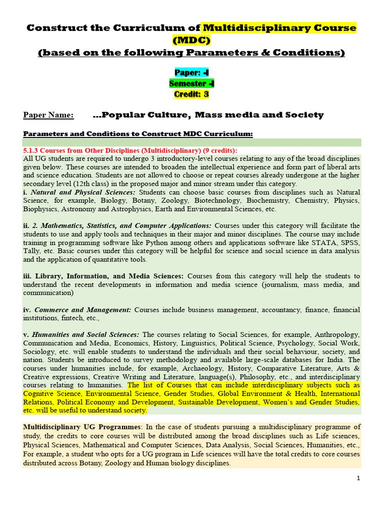 Multidisciplinary Course Curriculum Overview | PDF | Social Sciences ...
