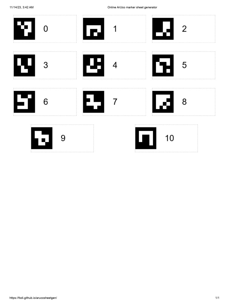 Online ArUco Marker Sheet Generator 20mm | PDF
