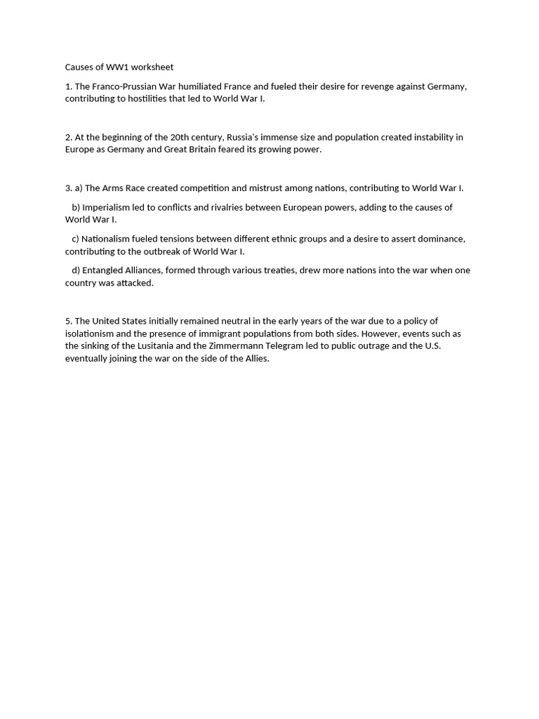 Causes of WW1 Worksheet | PDF Causes of WW1 Worksheet | PDF