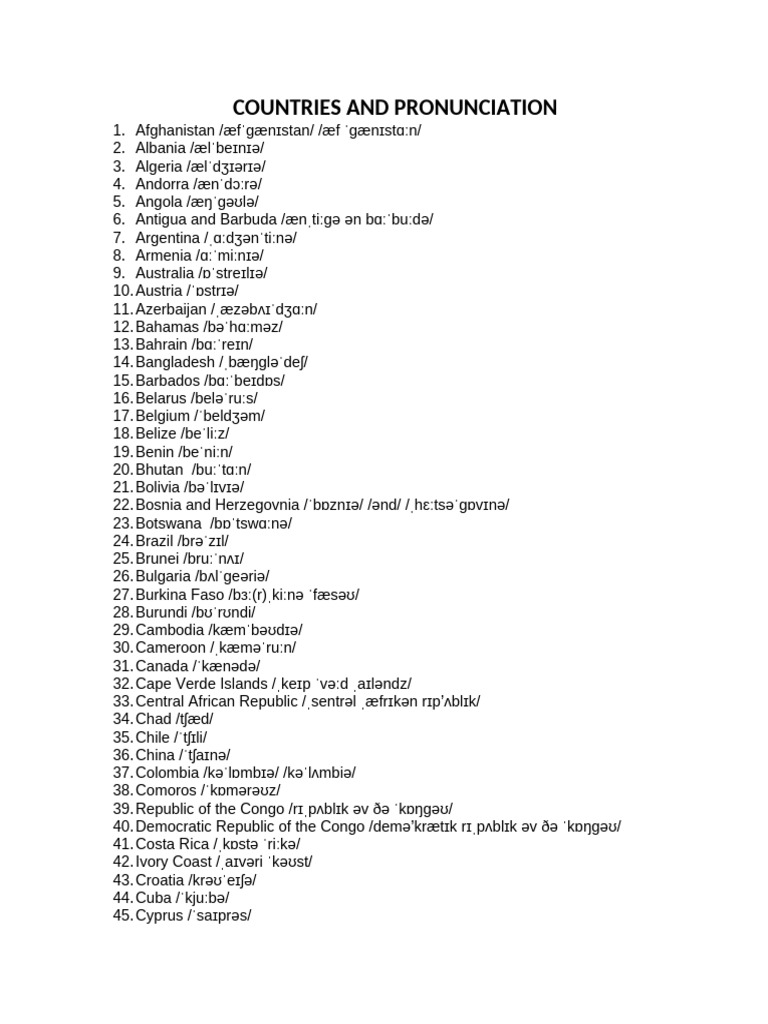Pronunciation of Countries | PDF