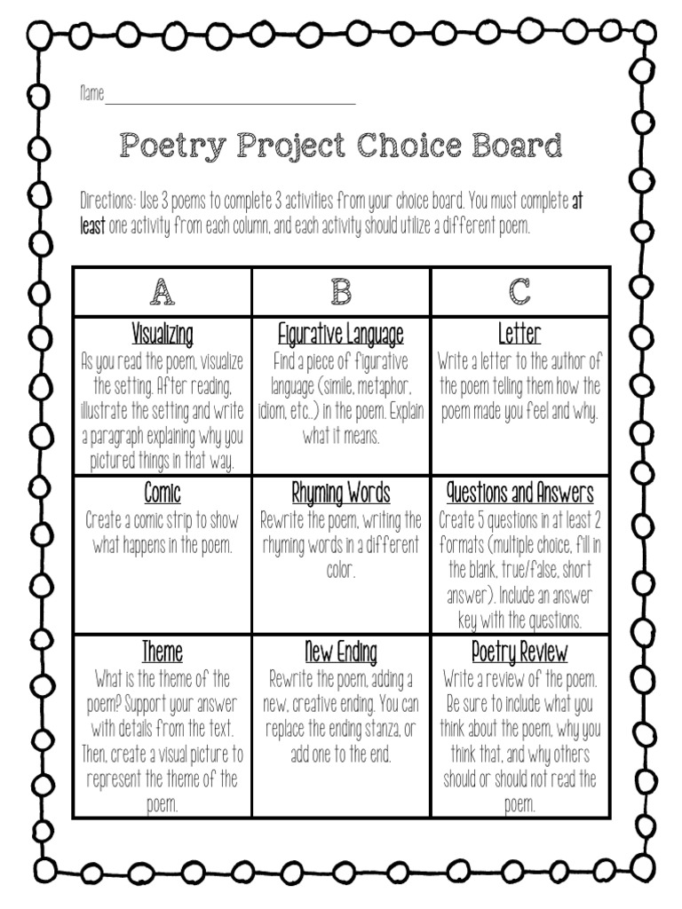 Analyzing Poetry Choice Board-1 | PDF