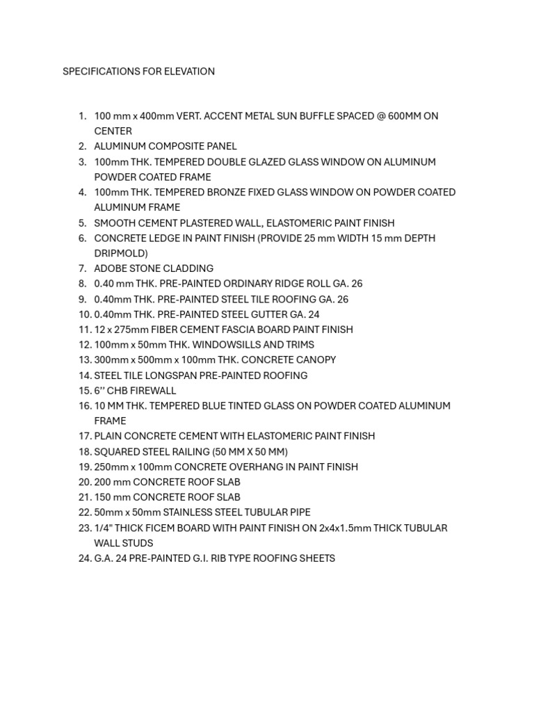 Specifications For Elevation | PDF