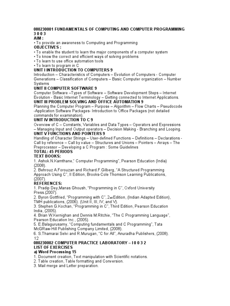 Fundamentals Of Computing And Computer Programming Pdf C Programming Language Computer