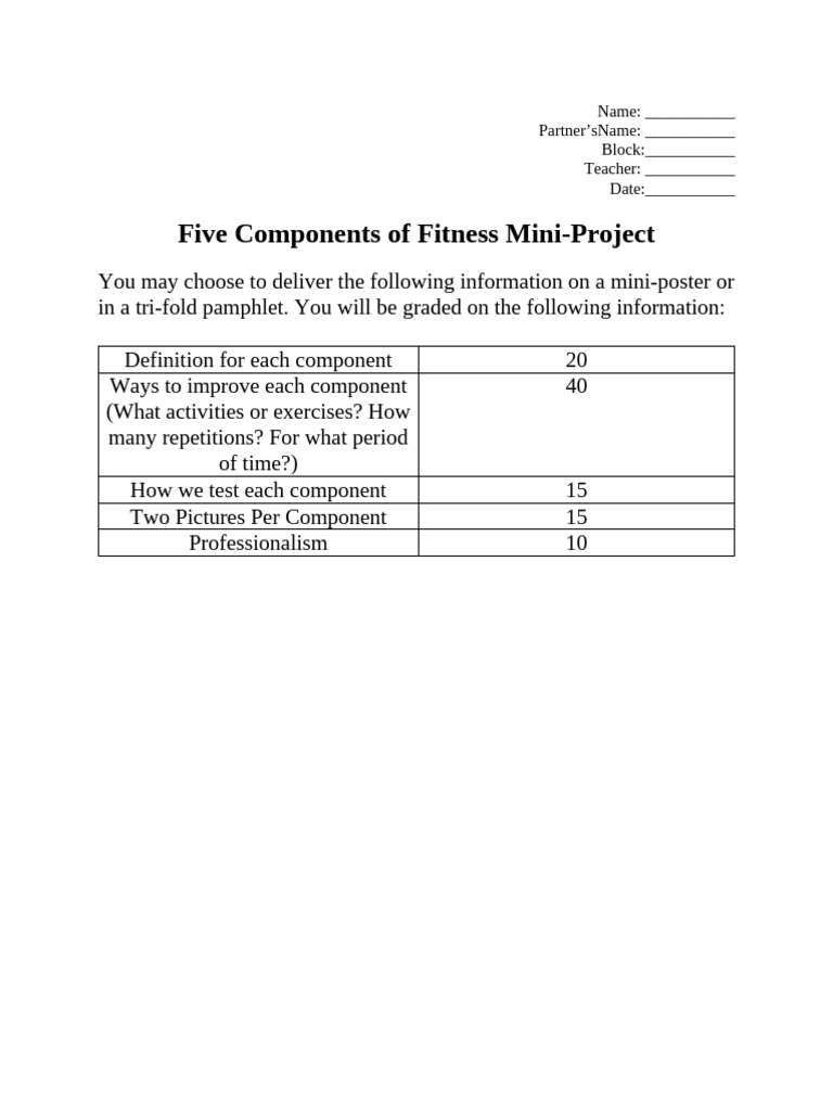Five Components of Fitness Project Guide | PDF