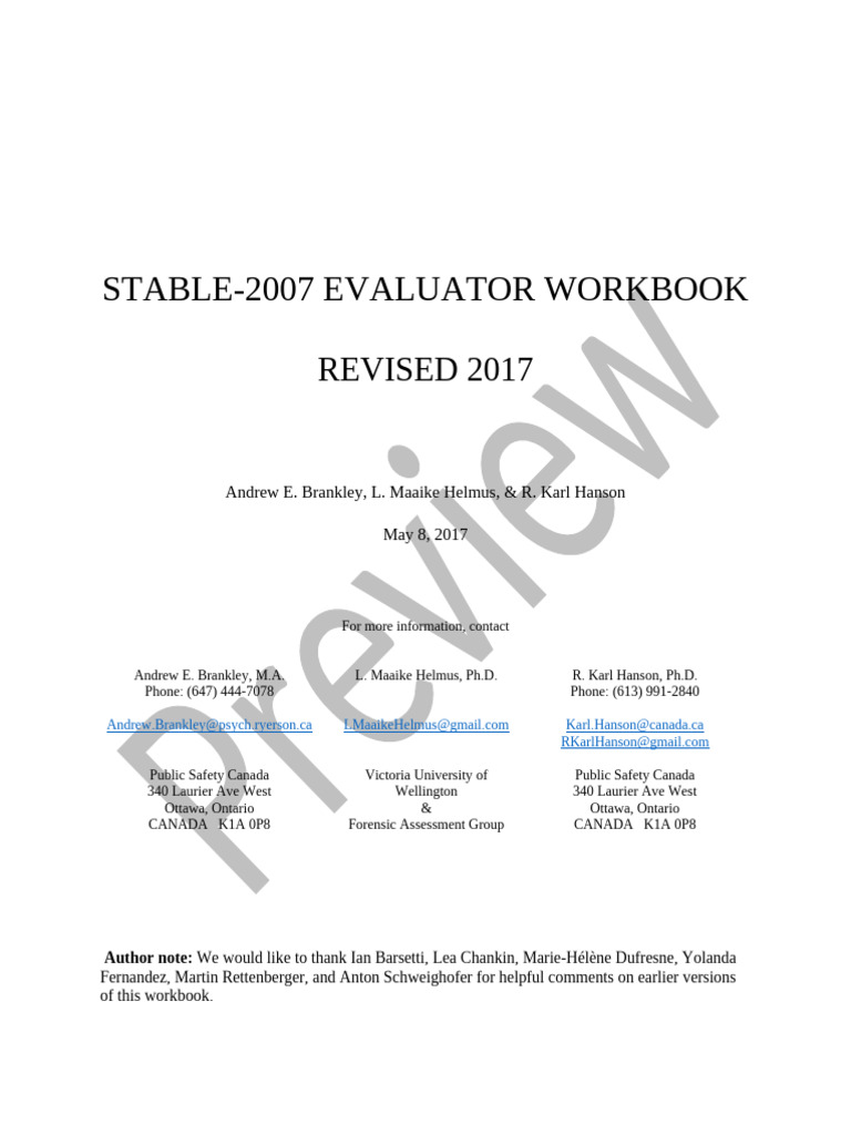 STABLE 2007EvaluatorWorkbook Revised2017PREVIEW | PDF | Risk | Risk ...
