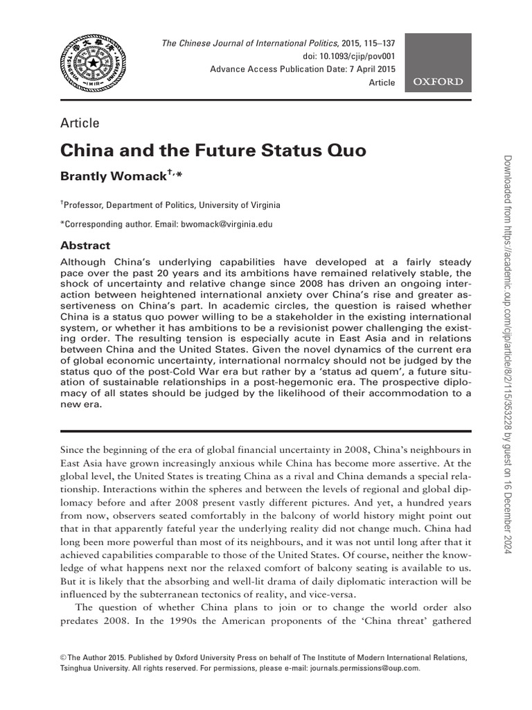 China and The Future Status Quo | PDF | China | World Politics