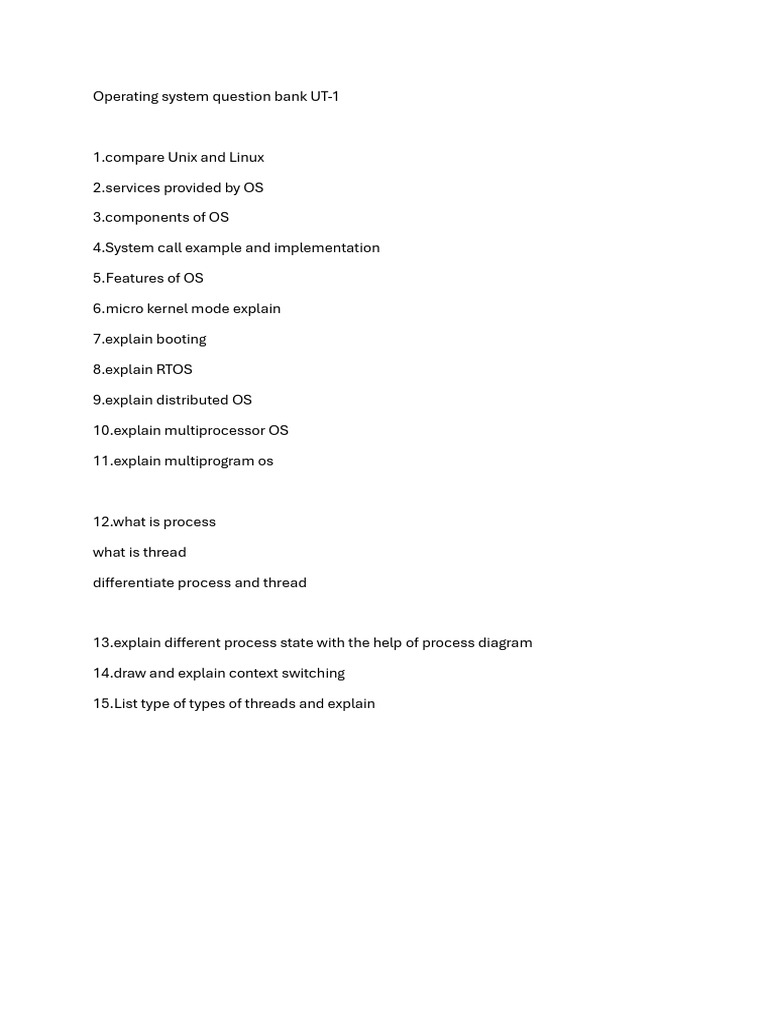 OS Question Bank UT-1 | PDF