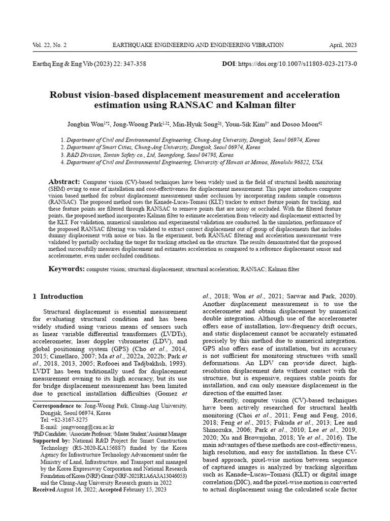 3 Robust Vision Based Displacement Measurement And Acceleration Estimation Using Ransac And