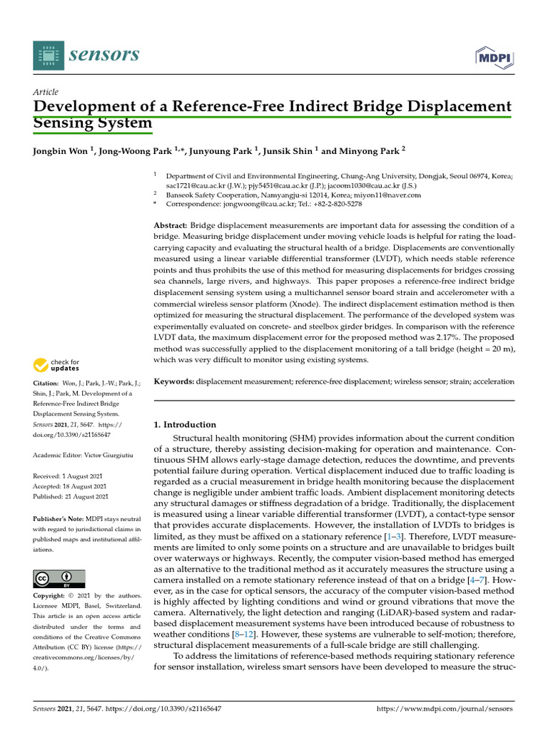 Development of A Reference-Free Indirect Bridge Displacement Sensing System | PDF | Bridge