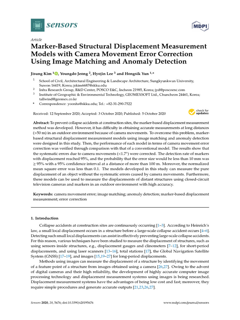Marker-Based Structural Displacement Measurement Models With Camera Movement Error Correction ...