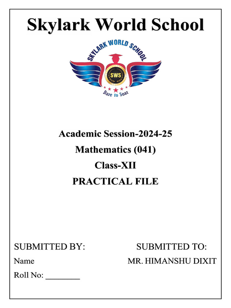 FRONT Page Practical File Maths | PDF