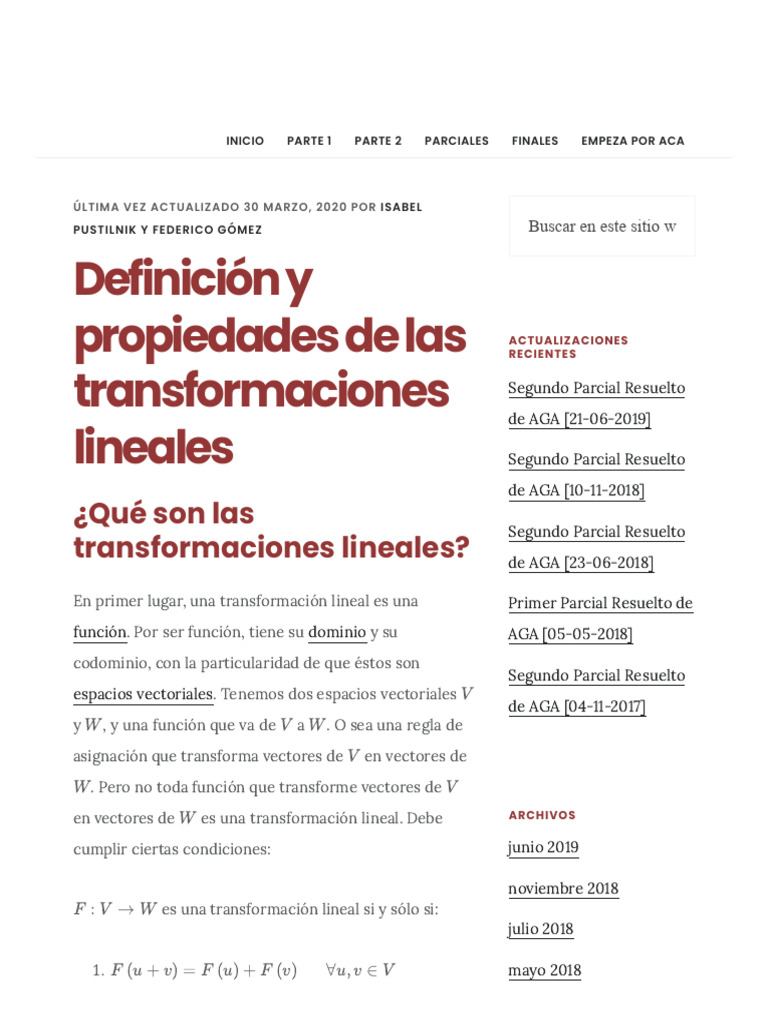 Transformaciones Lineales_ Definición + Propiedades [Guía Completa] | PDF | Mapa lineal ...