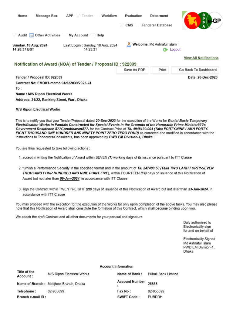 Notification of Award (NOA) | PDF