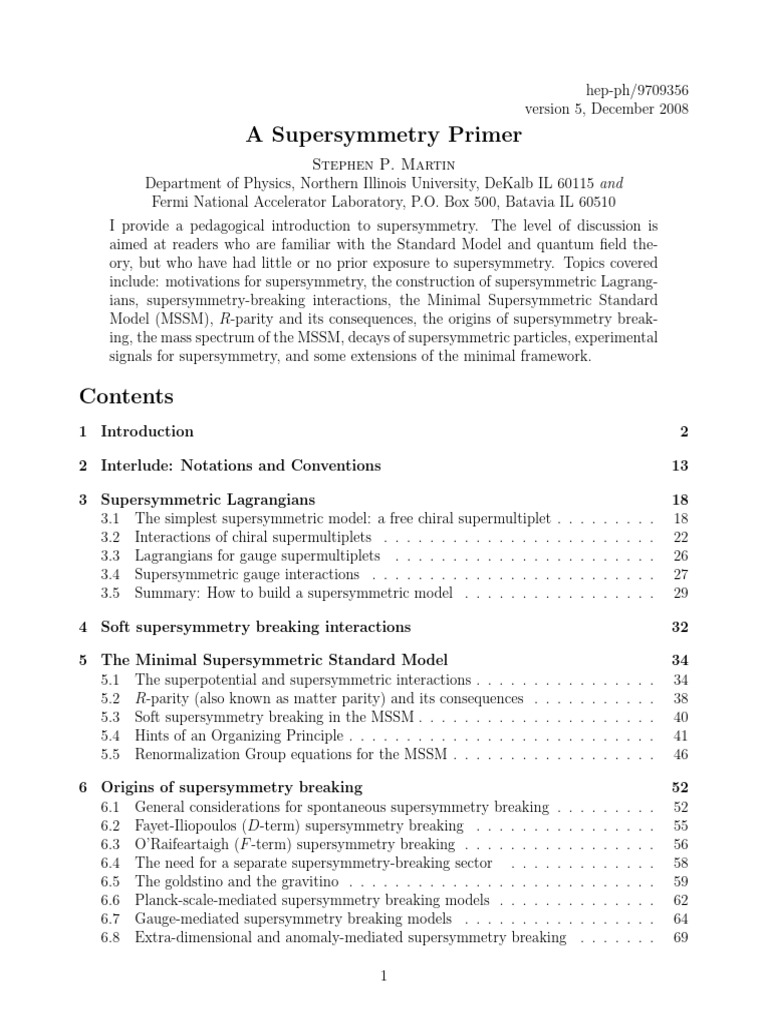 Supersymmetry Overview and Concepts | PDF | Standard Model | Higgs Boson