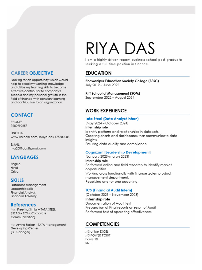 CV [RIYA] | PDF | Data Management | Computing