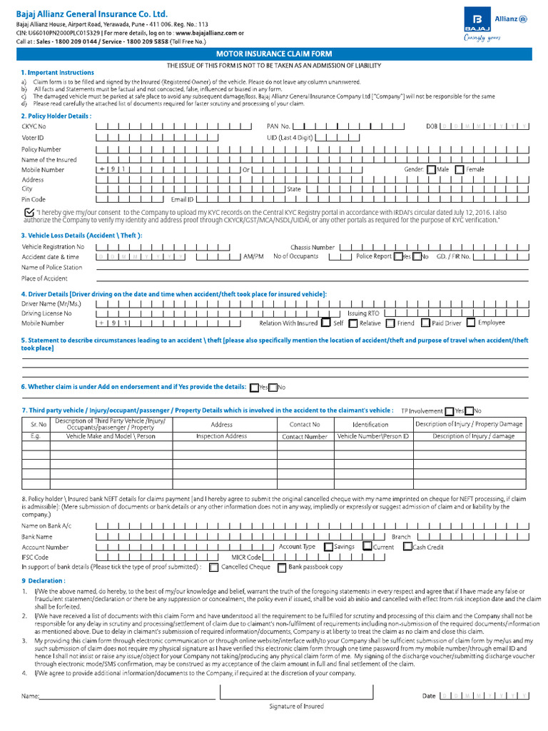 Motor Claim Form Filled Sample | PDF | Financial Regulation | Access ...