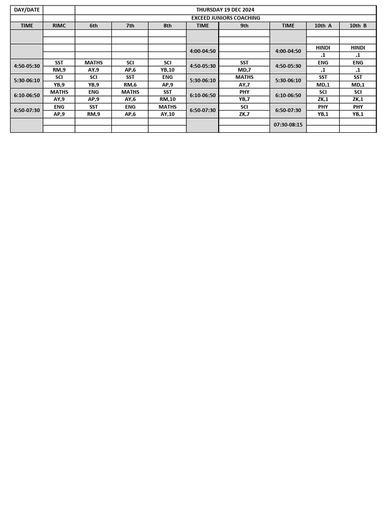 Time Table Ejc 19 Dec 2024 (Thursday) | PDF