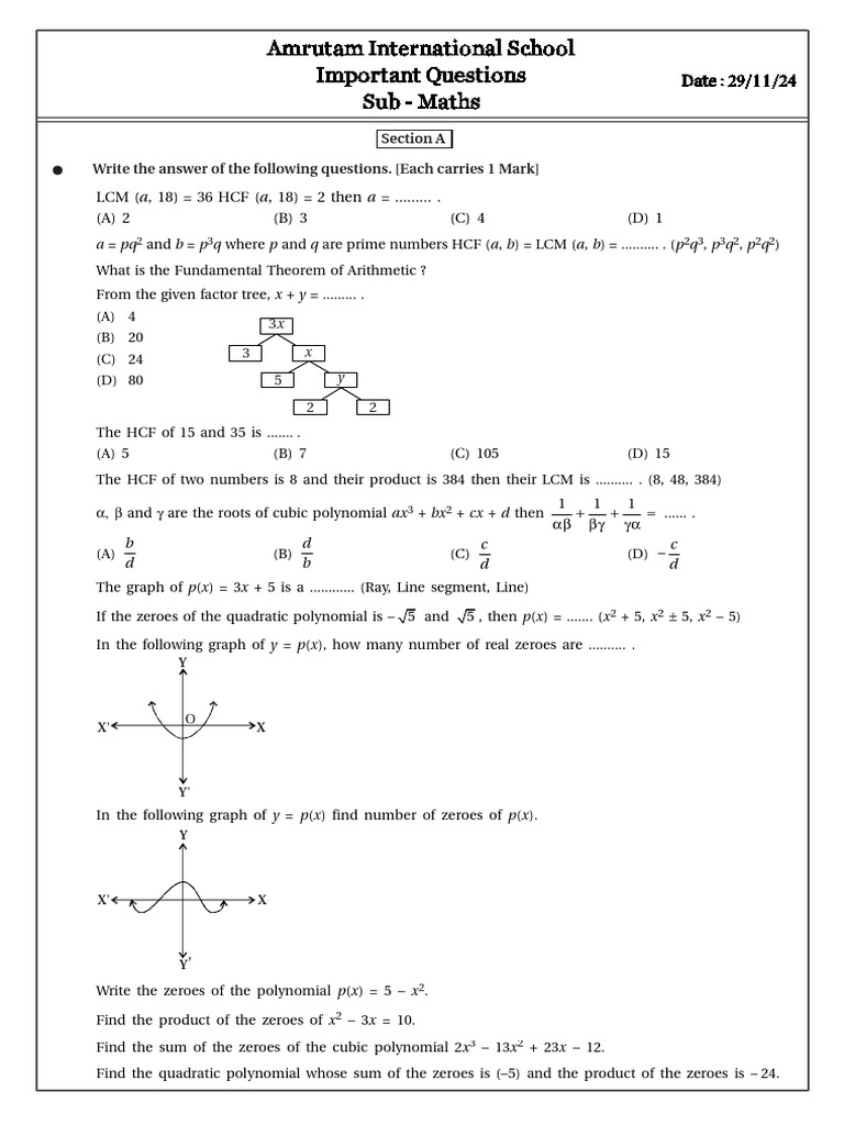 Sub Maths D29 Nov 2024 | PDF | Quadratic Equation | Polynomial