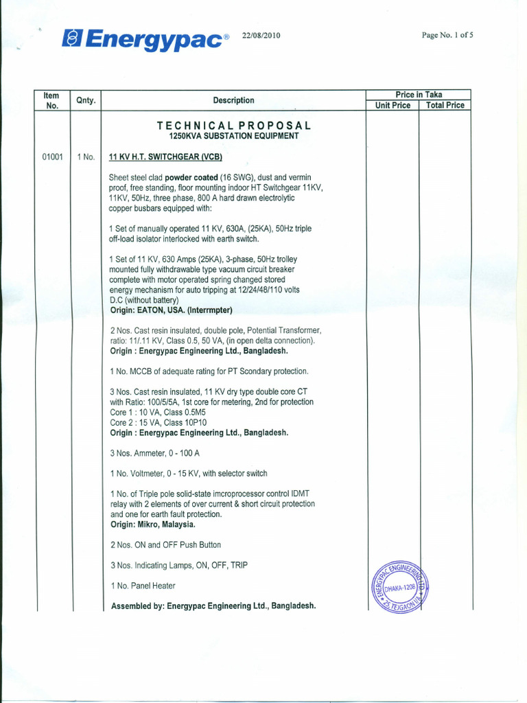 Tecnical Specification of Energypac | PDF