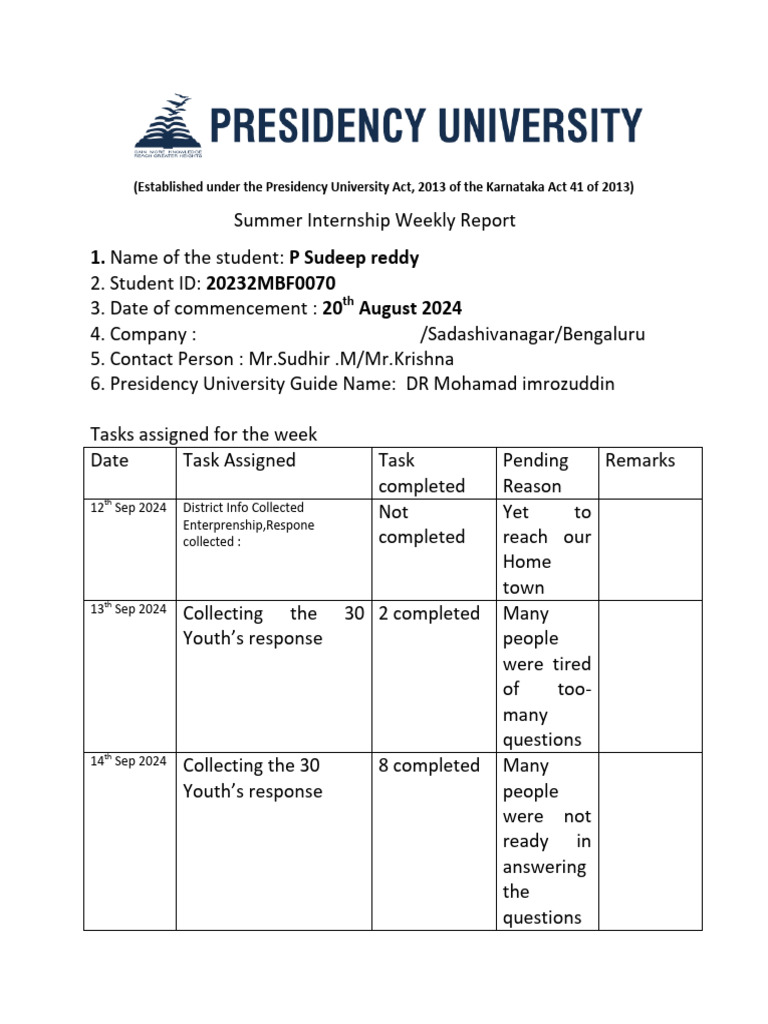 Summer Internship Weekly Report - Infopace - P Sudeep Reddy ...