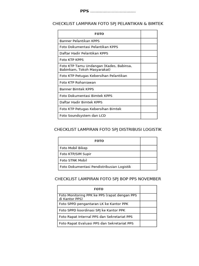 Checklist Foto Per PPS | PDF