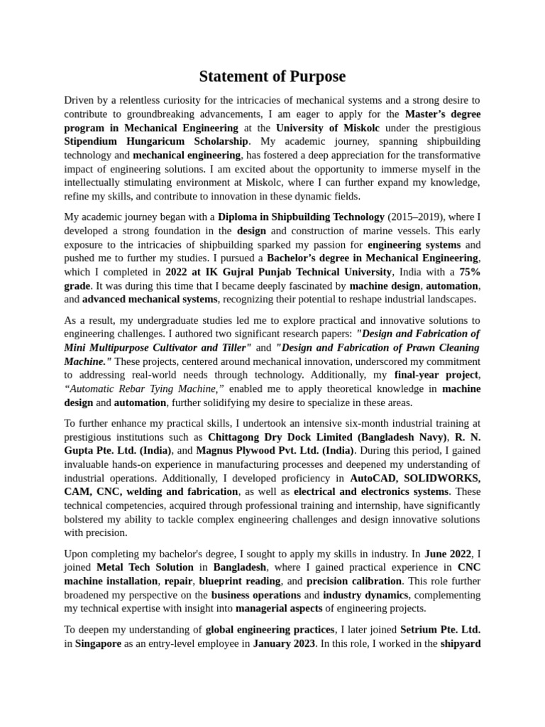 Statement of Purpos New Ali | PDF | Sustainability | Engineering