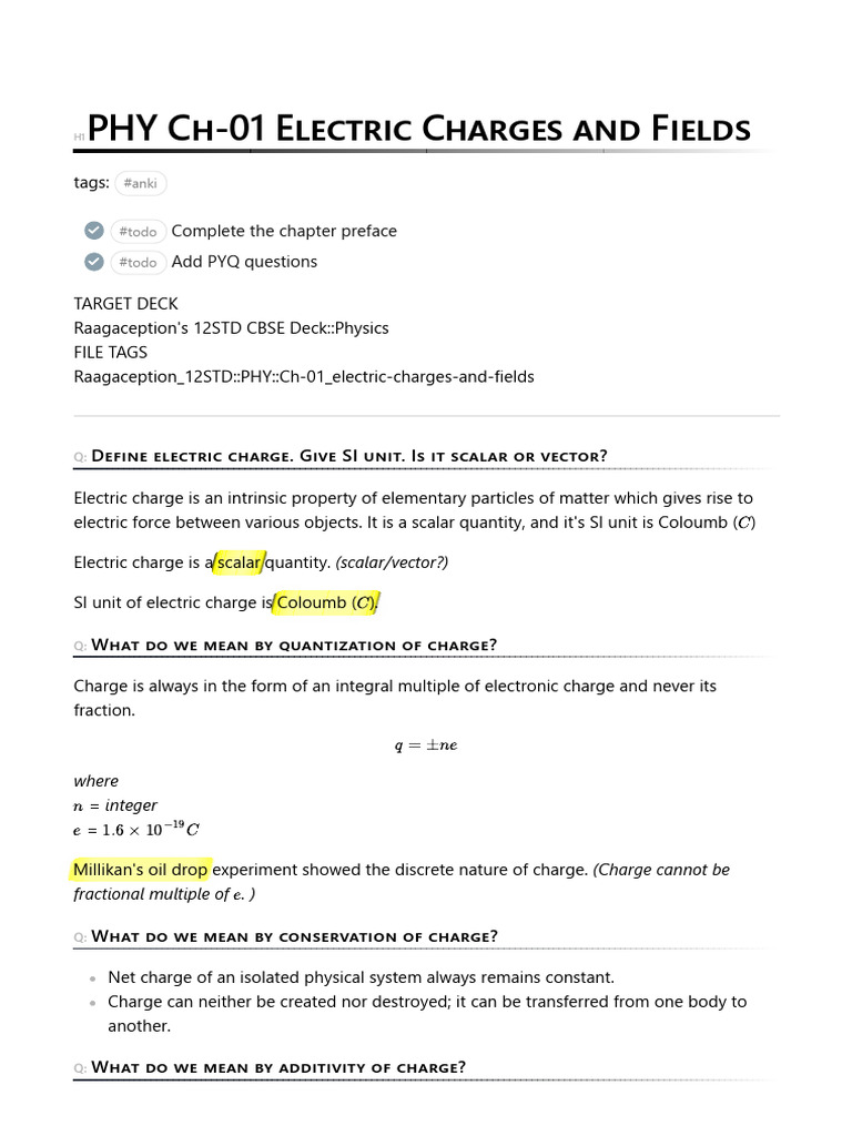 PHY Ch-01 Electric Charges and Fields | PDF | Electric Charge | Force