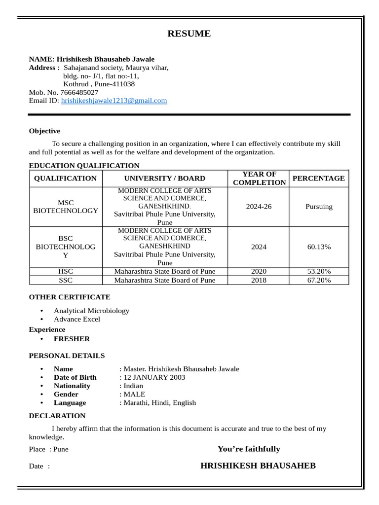 Hrishikesh Jawale Resume | PDF
