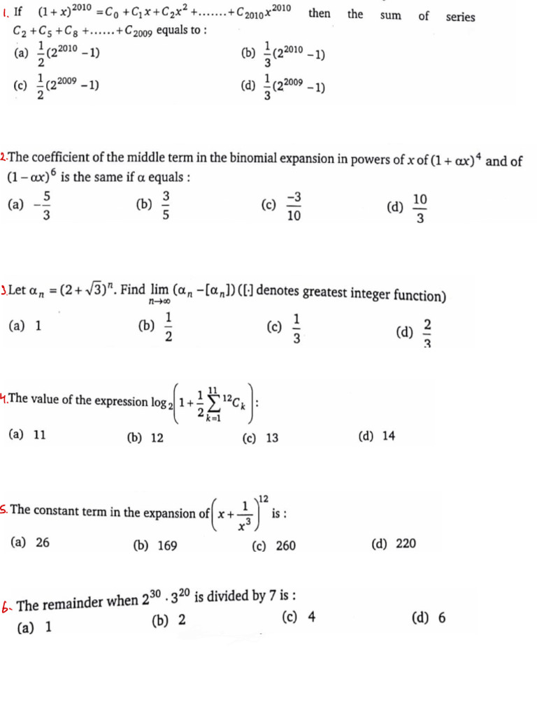 Binomial Theorem Test | PDF