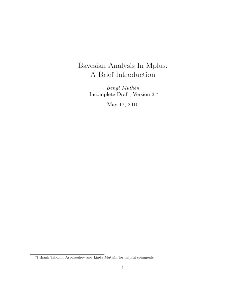Bayesian Analysis in Mplus - A Brief Introduction | PDF | Bayesian Inference | Variance