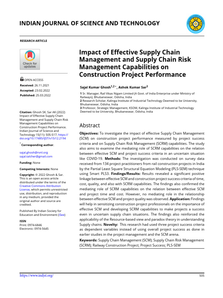 Impact of Effective Supply Chain ManagementandSupplyChain Risk ...