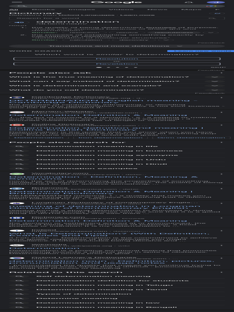 Determination: Meaning & Synonyms | PDF | Dictionary | Human Communication