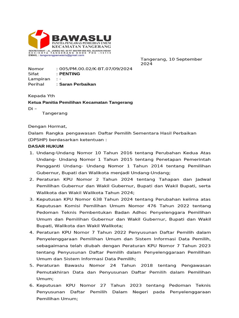 Surat Saran Perbaikan DPSHP | PDF