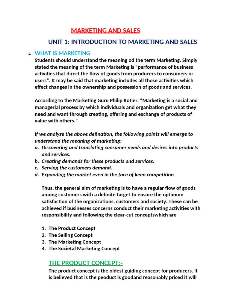 MARKETING AND SALES Class 9 | PDF | Marketing | Customer