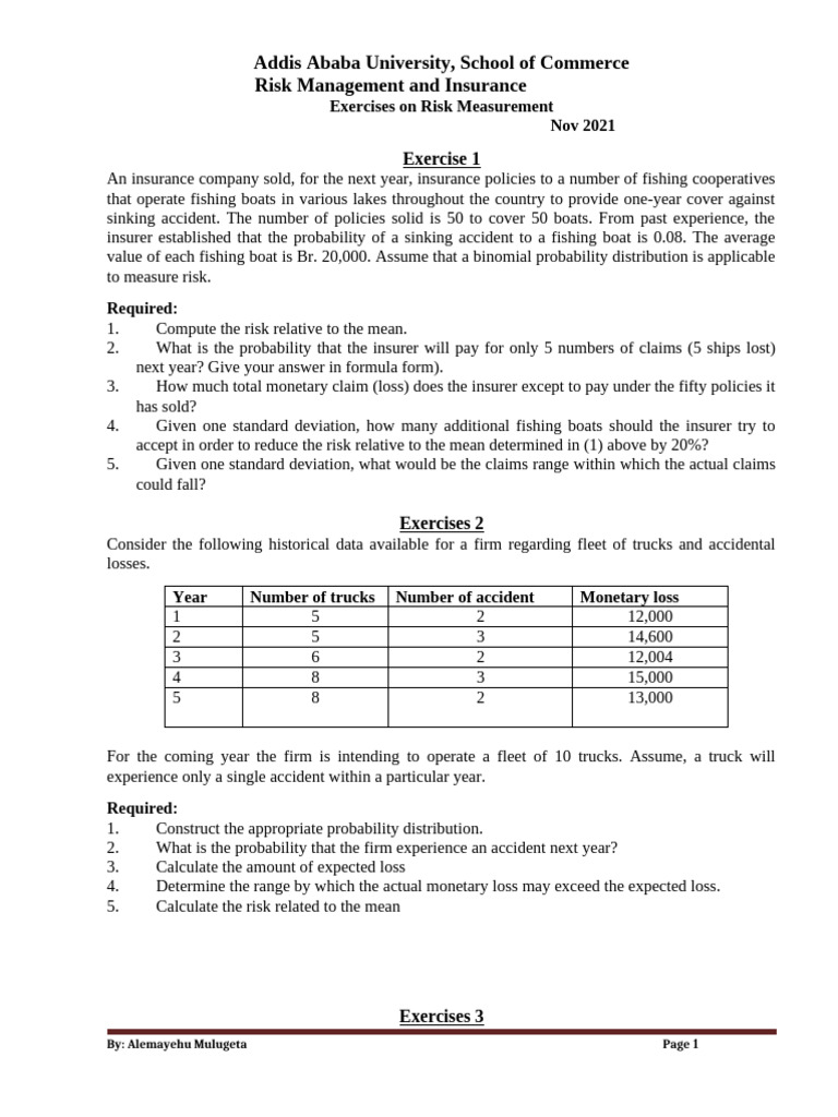 Risk Management Exercises for Insurance | PDF | Risk | Insurance