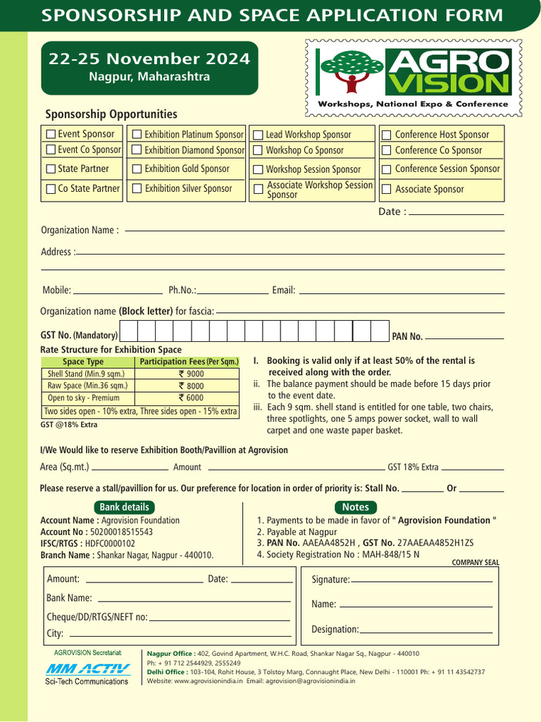 Agrovision Space Booking Form 2024 | PDF | Payments
