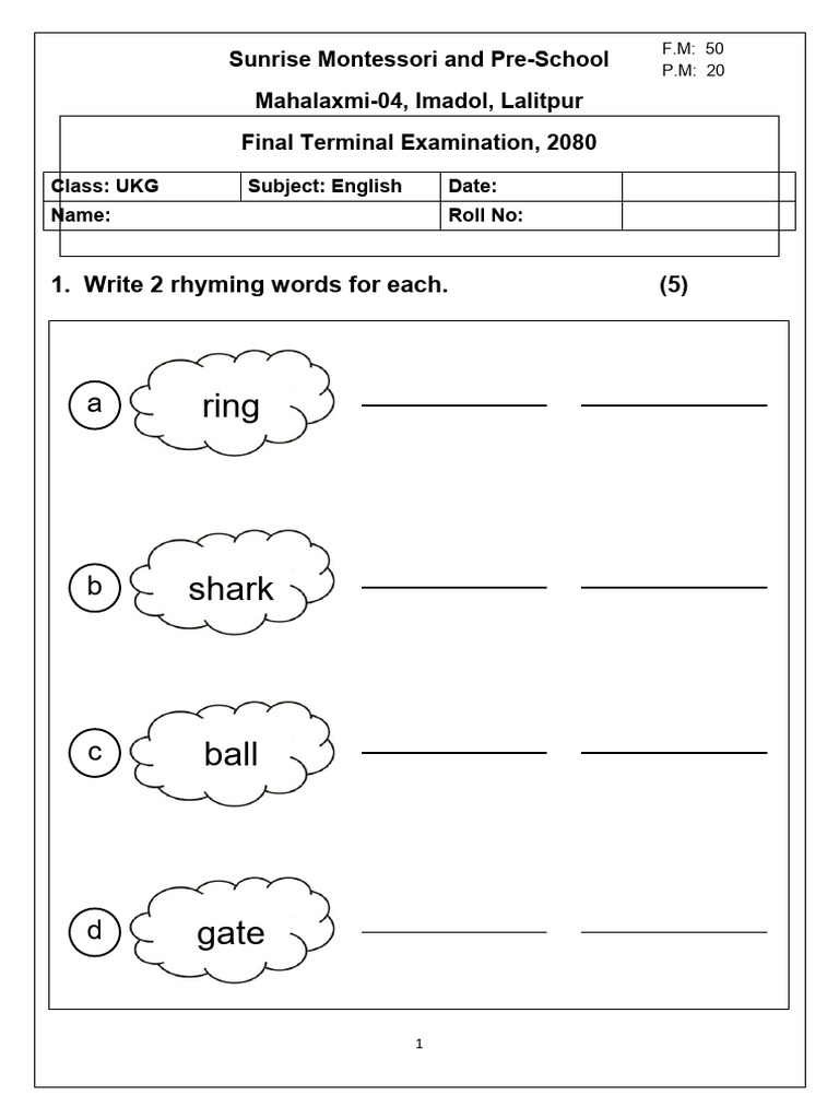 UKG English 4th Term 2080 | PDF
