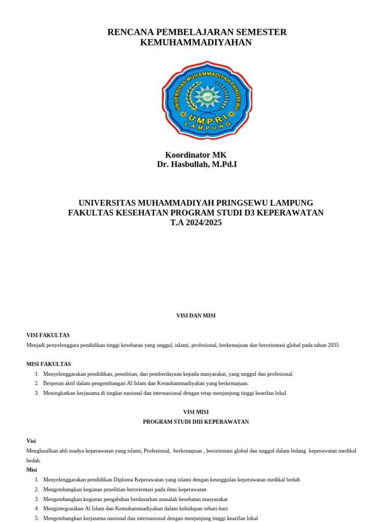 RPS Kemuhammadiyahan TA. 2024_2025. D3_KEP (1) | PDF