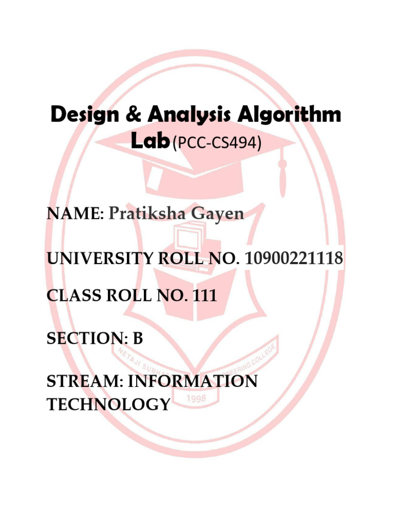 Design & Analysis Algorithm Lab Report | PDF