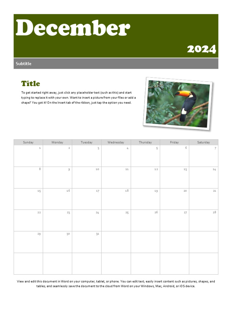 December 2024 Calendar Template | PDF