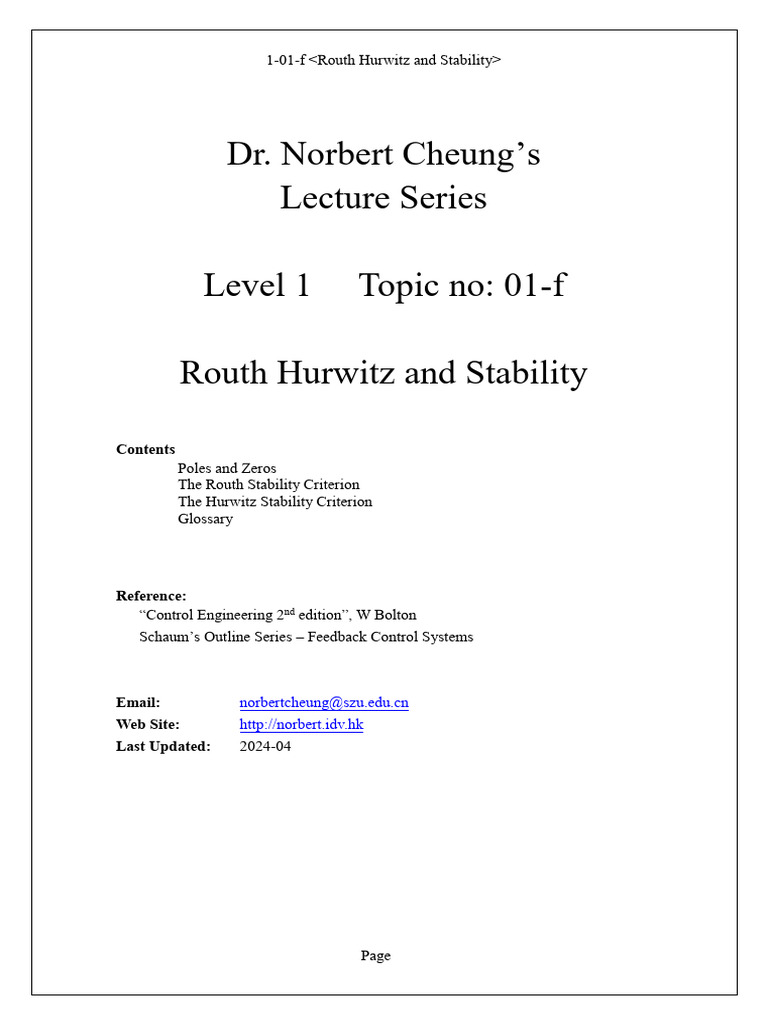 1-01-f Routh Hurwitz and Stability | PDF