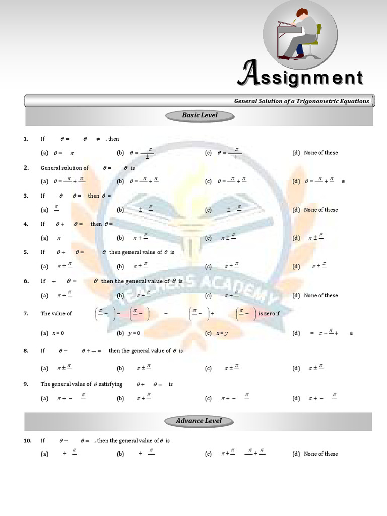 Equation Assignment and Answersheet in English | PDF | Trigonometric ...