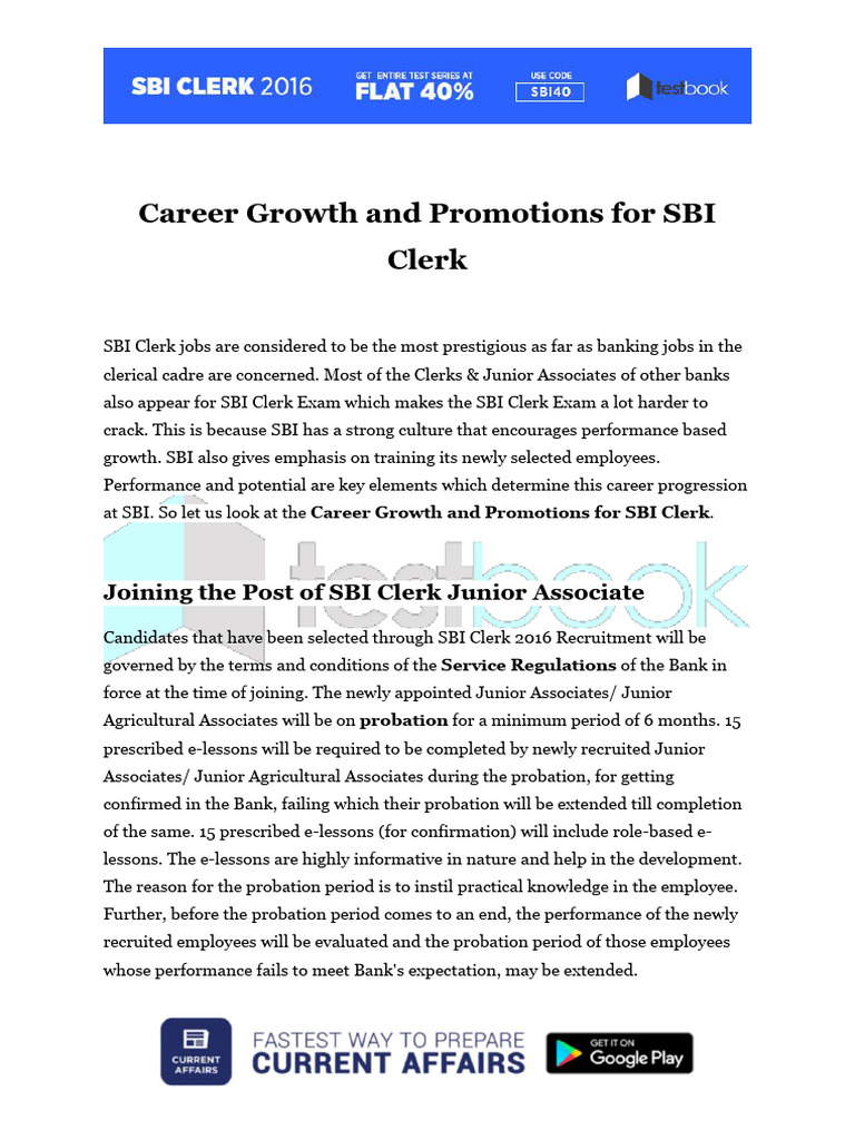 Career Growth and Promotions For SBI Clerk | PDF
