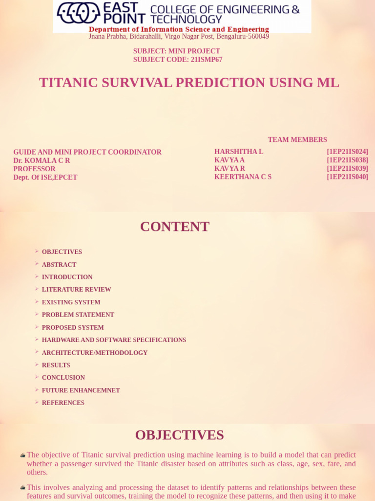 Titanic Survival Prediction Using ML Miniproject | PDF | Machine Learning | Data Analysis
