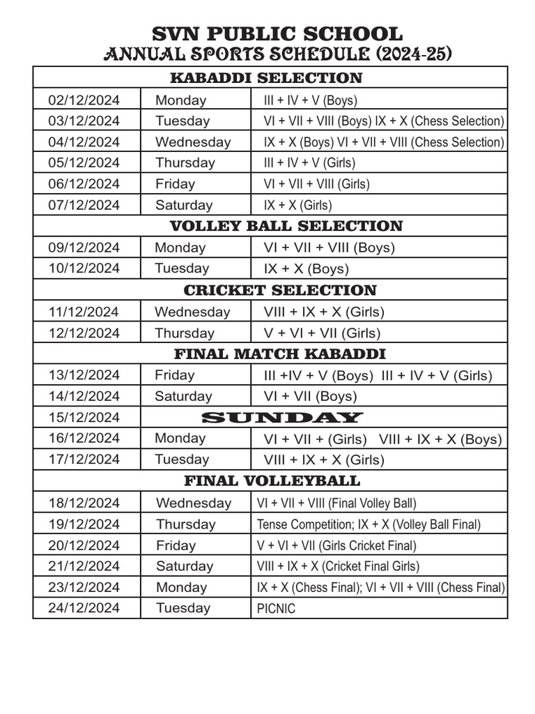 Annual Sports List 2024 | PDF
