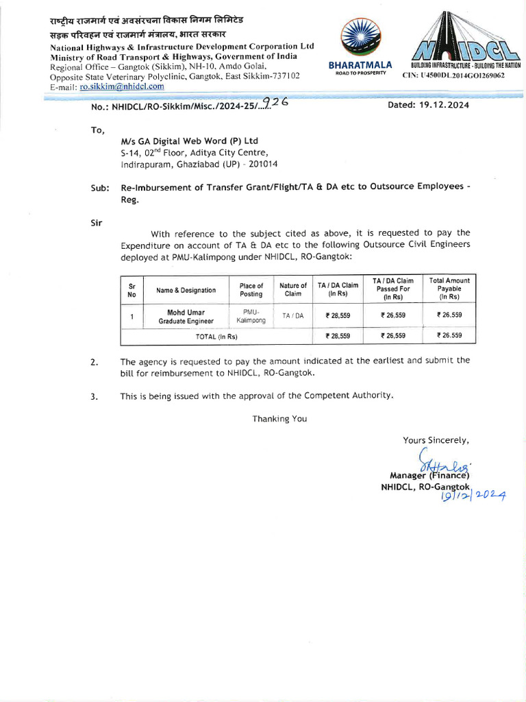 Letter No 926 Dated 19.12.2024 | PDF