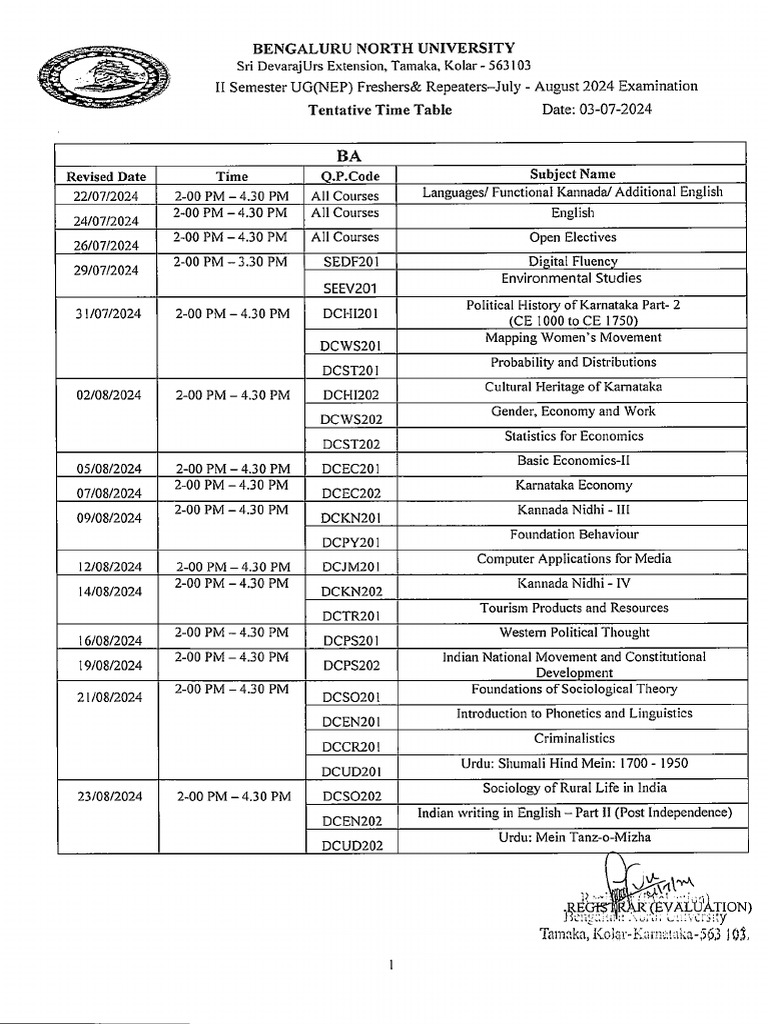 UG 2nd SEM (NEP) Time Table | PDF