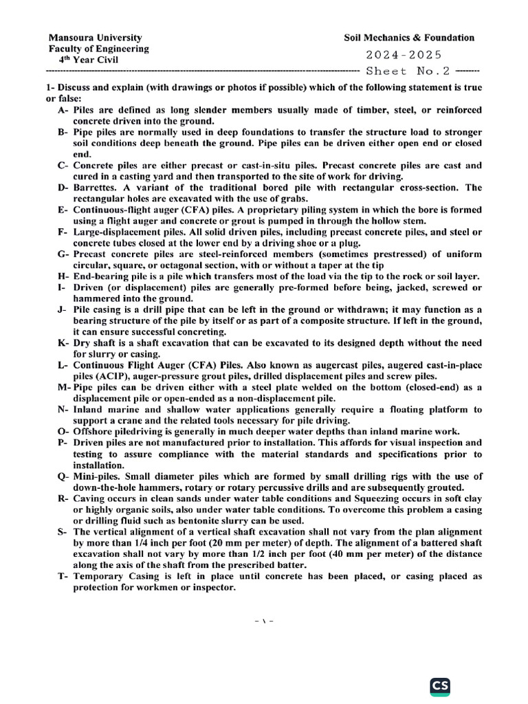 Sheet No.2 Deep Foundation | PDF